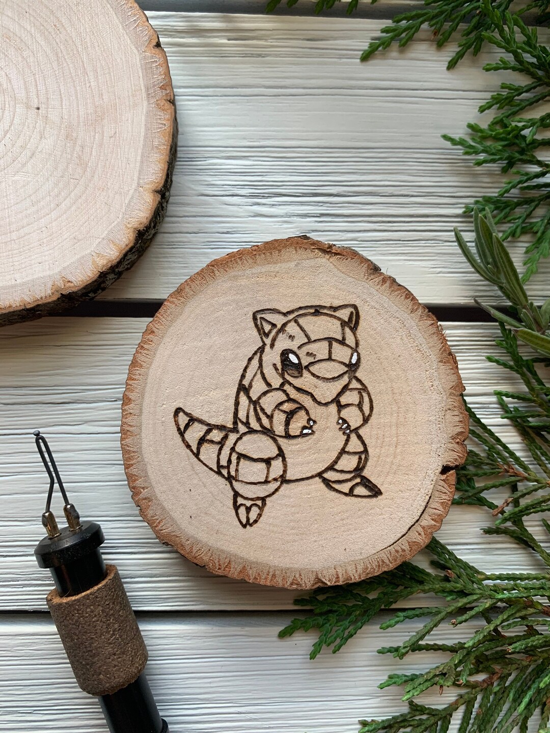 Wood Burned, Pyrography, Sandshrew, Pokemon, Ornament, Magnet, Pocket ...