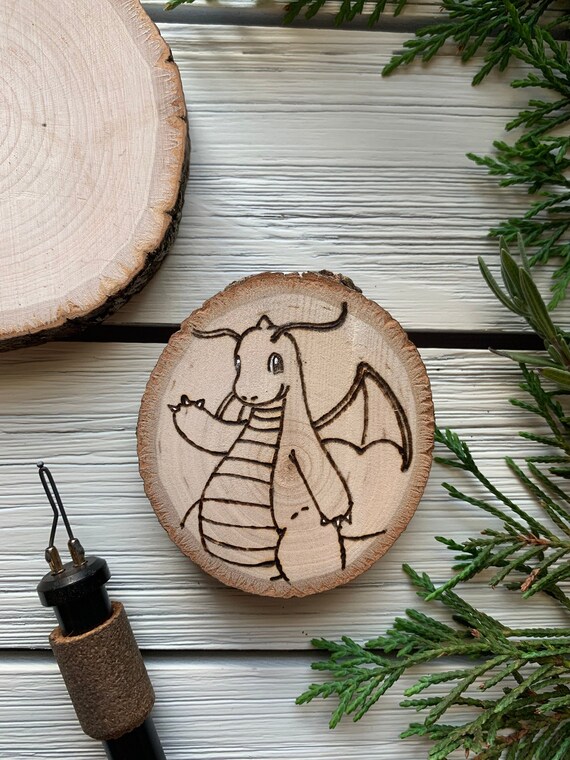 Wood Burned Pyrography Dragonite Pokemon Ornament Magnet - Etsy