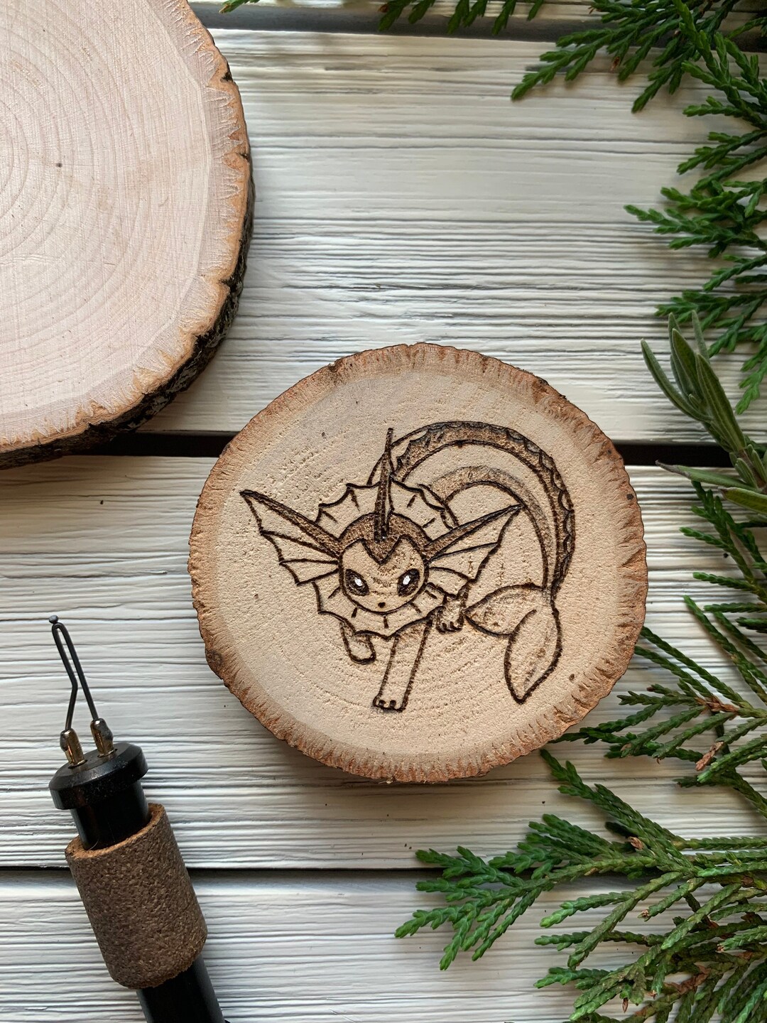 Wood Burned, Pyrography, Vaporeon, Pokemon, Ornament, Magnet, Pocket ...