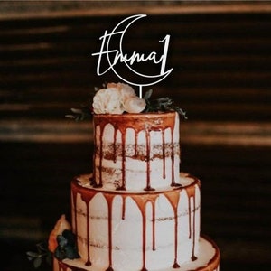 Rustic Moon Cake Topper, Name Cake Topper Wood Wedding Cake Topper, Two ...