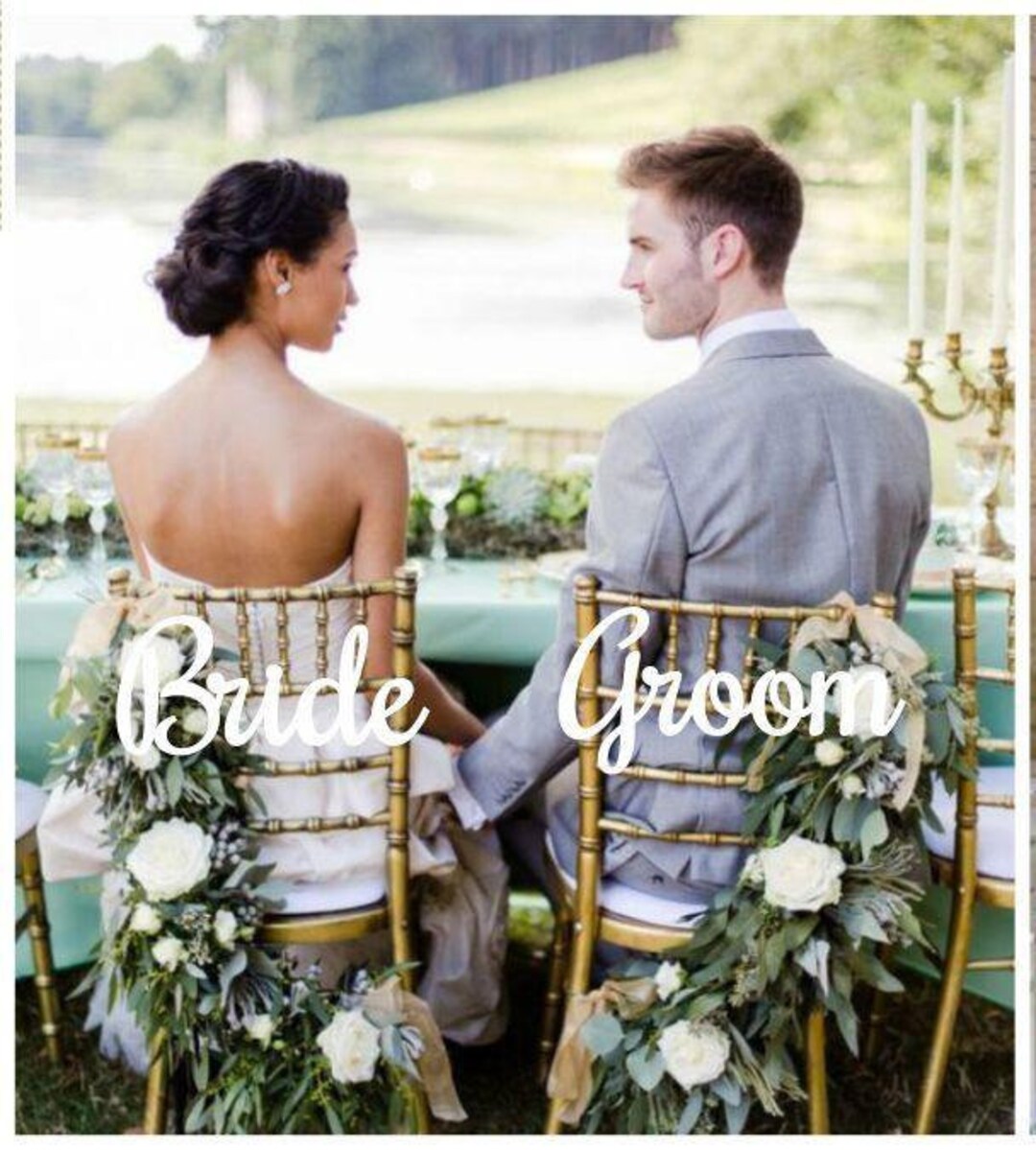 Bride and Groom Chair Signs - Wedding Decor Chair Signs - Laser Cut ...