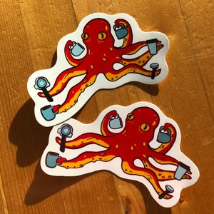 Octopus Barista Sticker - Etsy