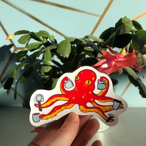 Octopus Barista Sticker - Etsy