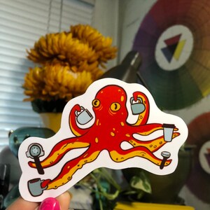 Octopus Barista Sticker - Etsy