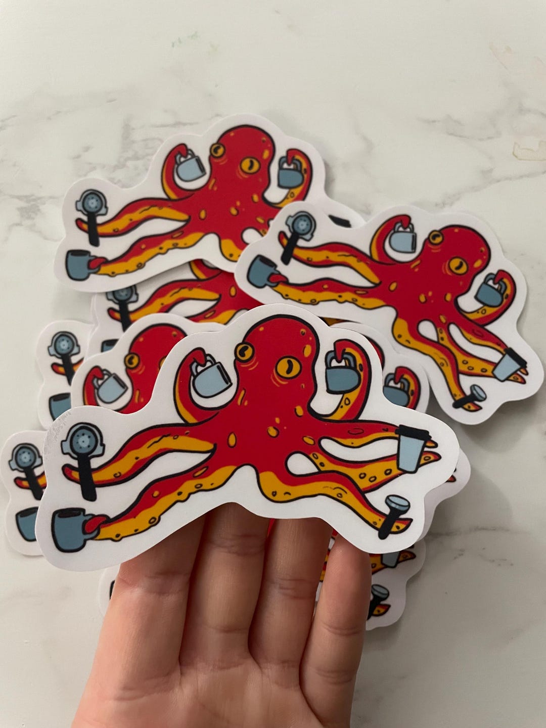 Octopus Barista, Waterproof Vinyl Sticker - Etsy
