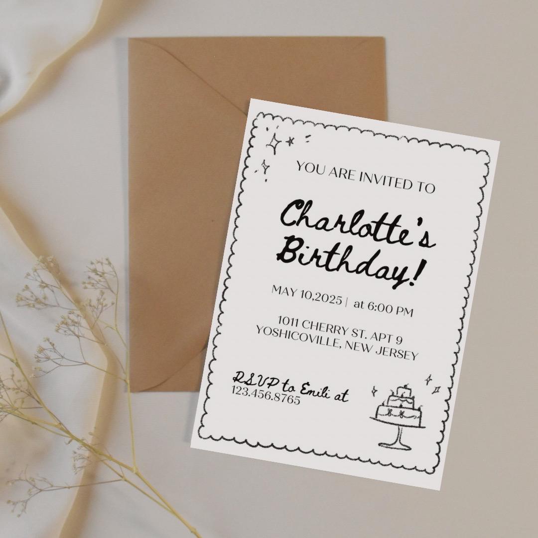 Hand-drawn Birthday Party Invitation Template (digital Download) - Etsy