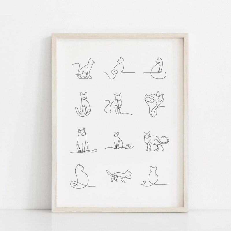 Cat Line Art - Etsy