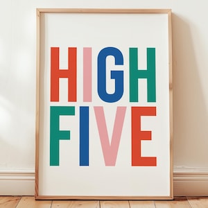 High Five Printable, Playroom Wall Art, Kids Room Wall Decor, Retro ...