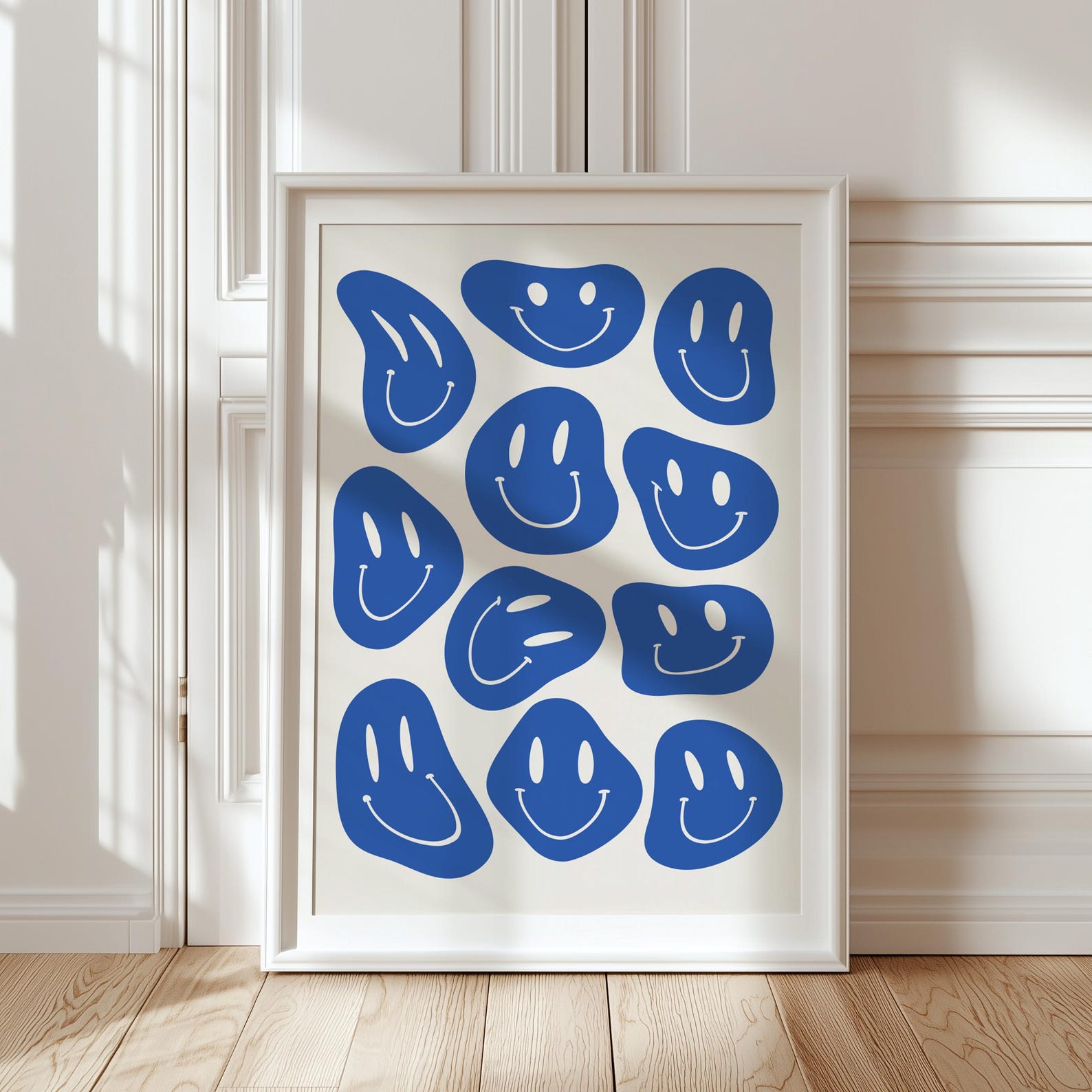 Blue Smiley Face Print, Retro Wall Art, Smile Poster, Retro Art Decor ...
