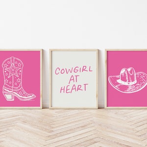 Pink Western Wall Art, Cowgirl Print Set of 3, Retro Cowgirl Print ...