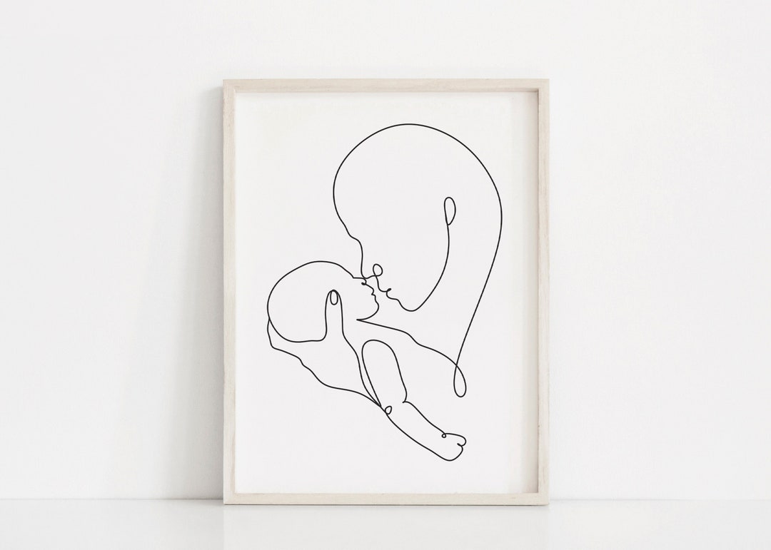 Mom and Baby Line Art Printable, Mother and Child Wall Art, Newborn ...
