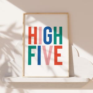 High Five Printable, Playroom Wall Art, Kids Room Wall Decor, Retro ...