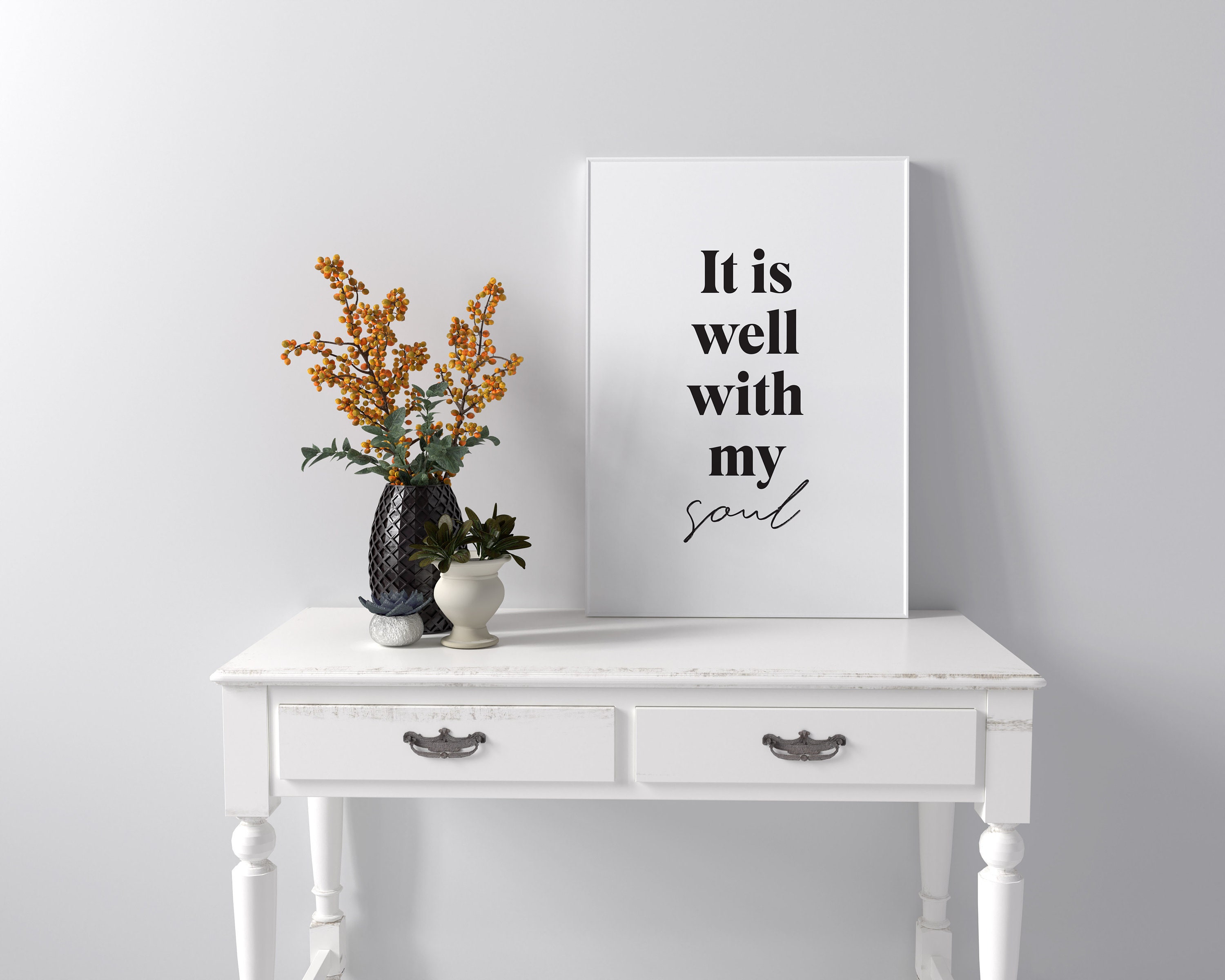 It is well with my soul Christian printable wall art Black | Etsy