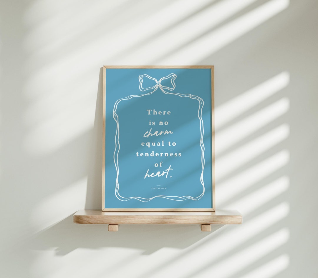 Blue Coquette Wall Art, Trendy Blue Room Decor, Jane Austen Quote, Blue ...