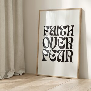 Bible Verse Wall Art, Faith Over Fear, Christian Wall Decor, Retro ...