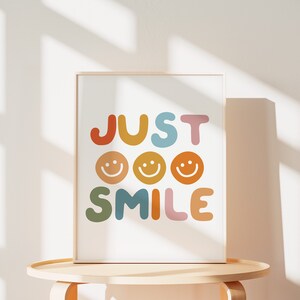 Just Smile Printable, Retro Smiley Face Print, Kids Playroom Wall Art ...