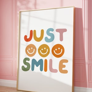 Just Smile Printable, Retro Smiley Face Print, Kids Playroom Wall Art ...
