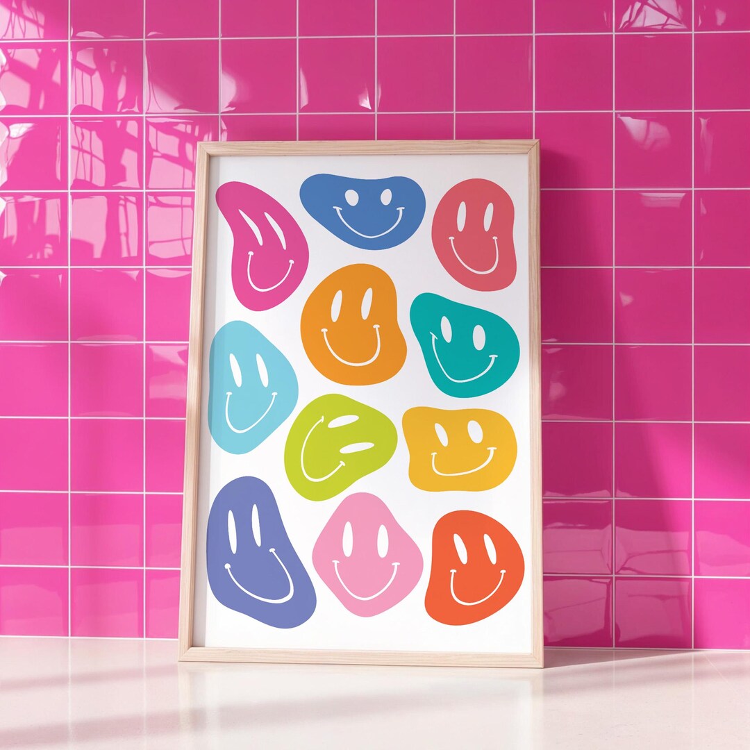 Retro Smiley Print, Rainbow Playroom Wall Art, Kids Smile Print, Kids ...