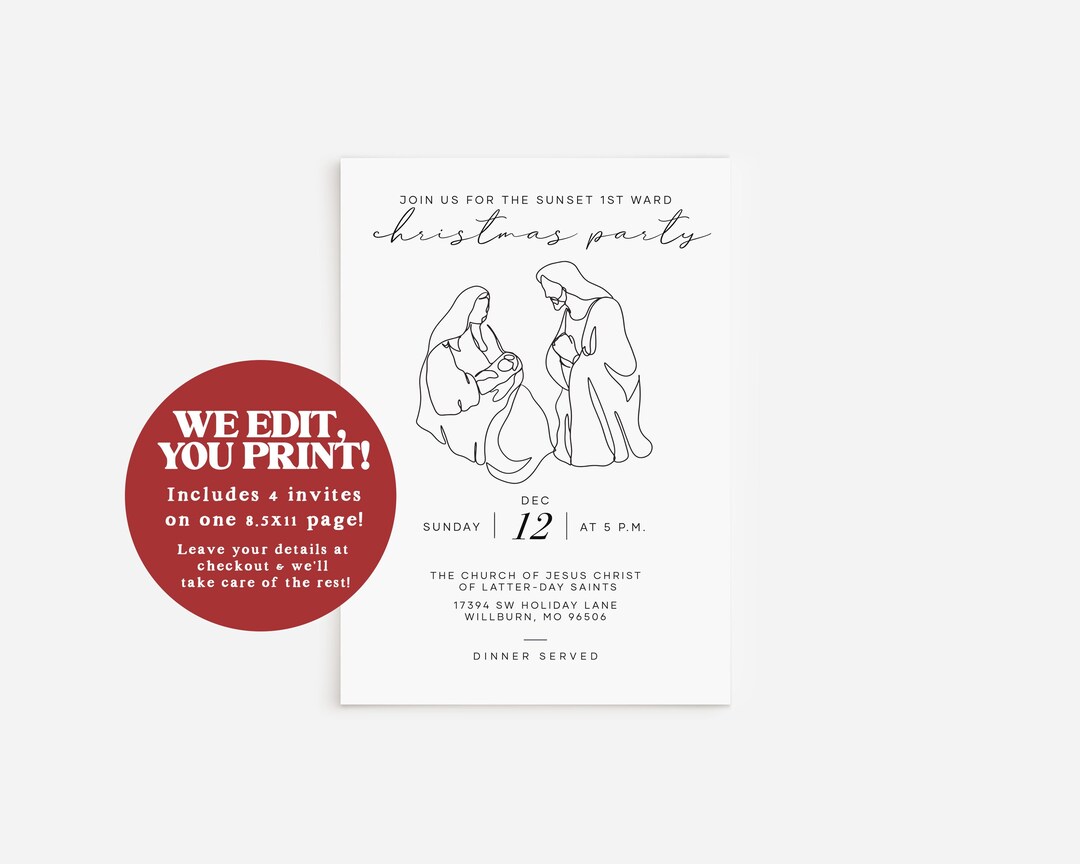 LDS Ward Christmas Party Invite, Relief Society Christmas Dinner, LDS ...