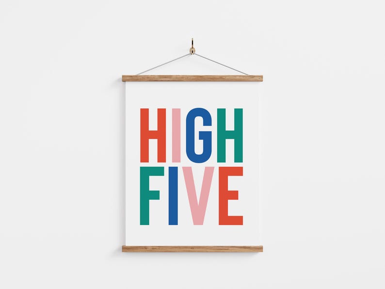 High Five Printable, Playroom Wall Art, Kids Room Wall Decor, Retro ...