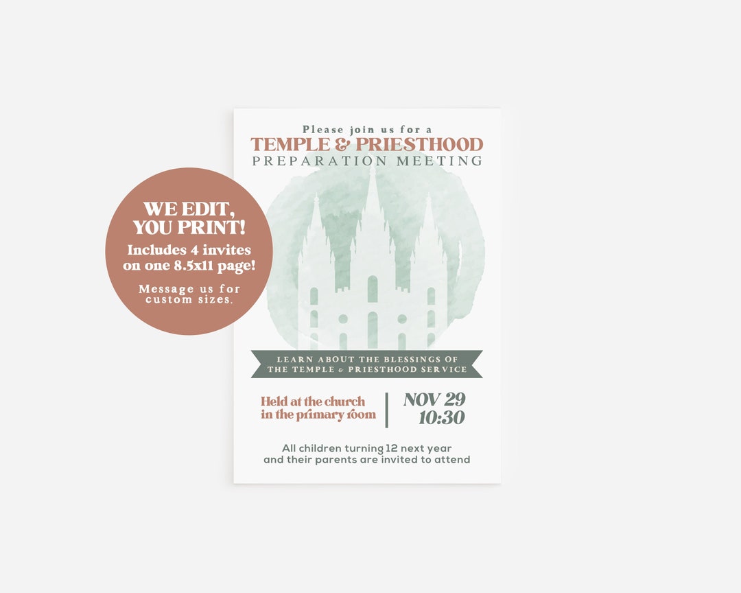 Temple and Priesthood Preparation Meeting Invite, Temple and Priesthood ...
