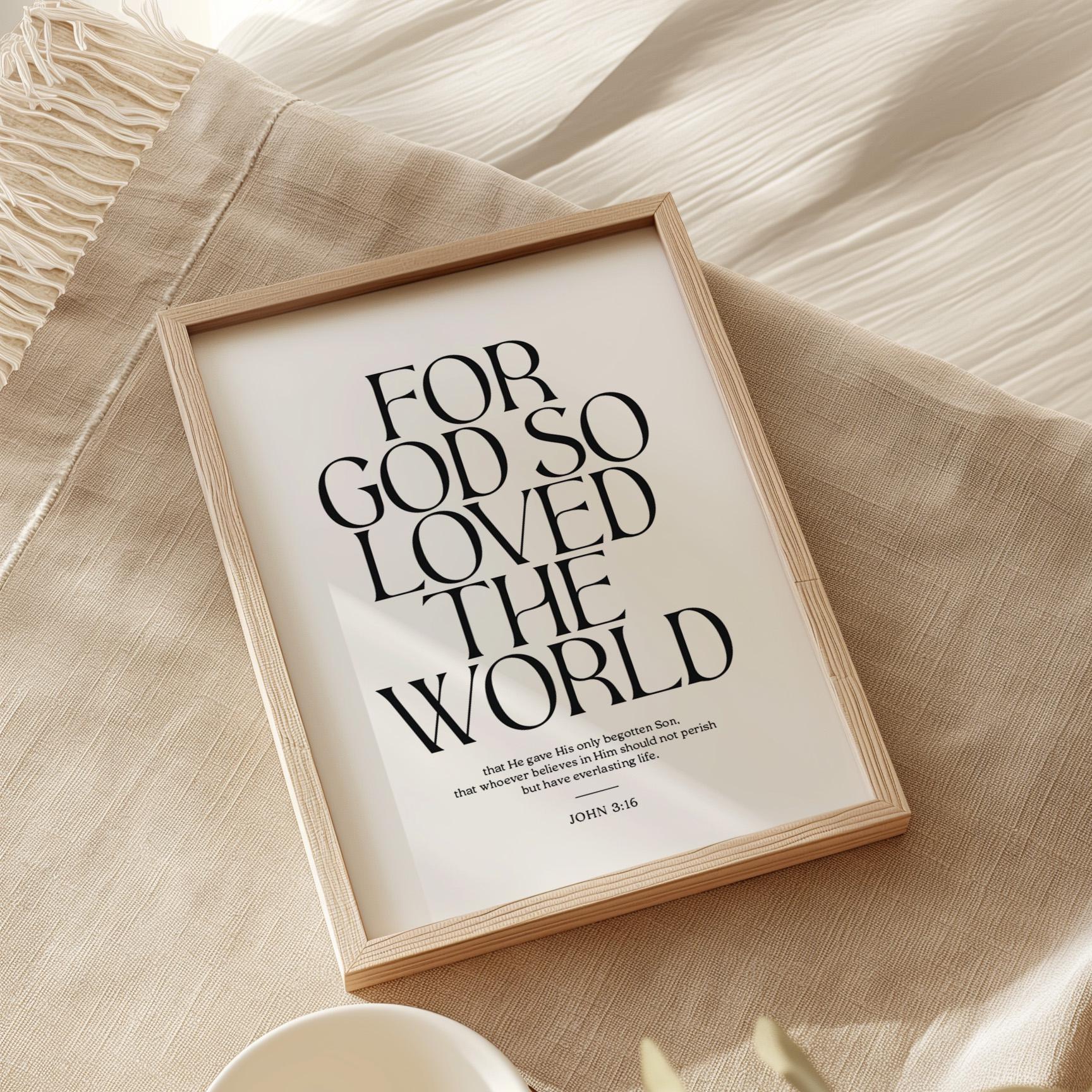 John 3 16 Wall Art, for God so Loved the World Print, Christian Wall ...