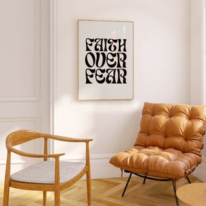 Bible Verse Wall Art, Faith Over Fear, Christian Wall Decor, Retro ...