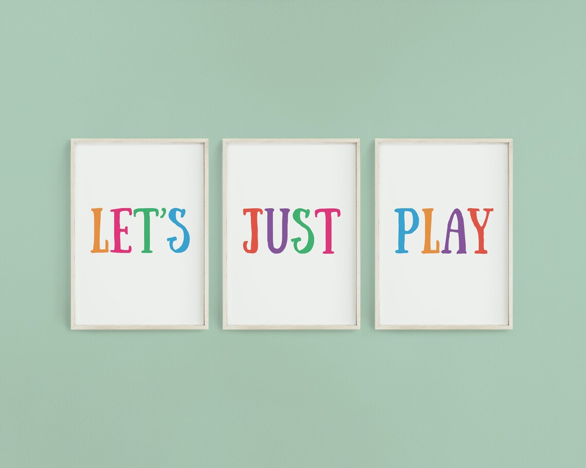 Let's just play playroom wall art Rainbow kids room | Etsy