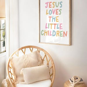 Jesus Loves the Little Children Print, Kids Christian Wall Art ...