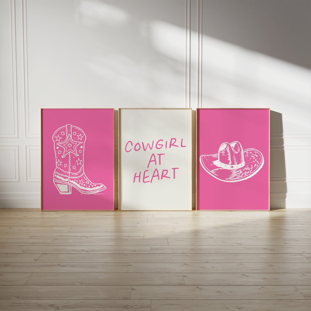 Pink Western Wall Art, Cowgirl Print Set of 3, Retro Cowgirl Print ...