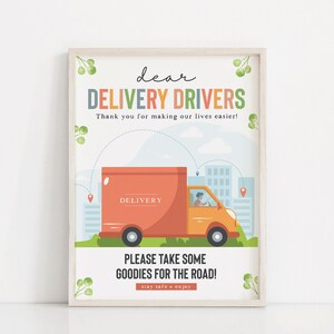 Delivery Driver Printable, Delivery Driver Snack Sign, Delivery Thank ...