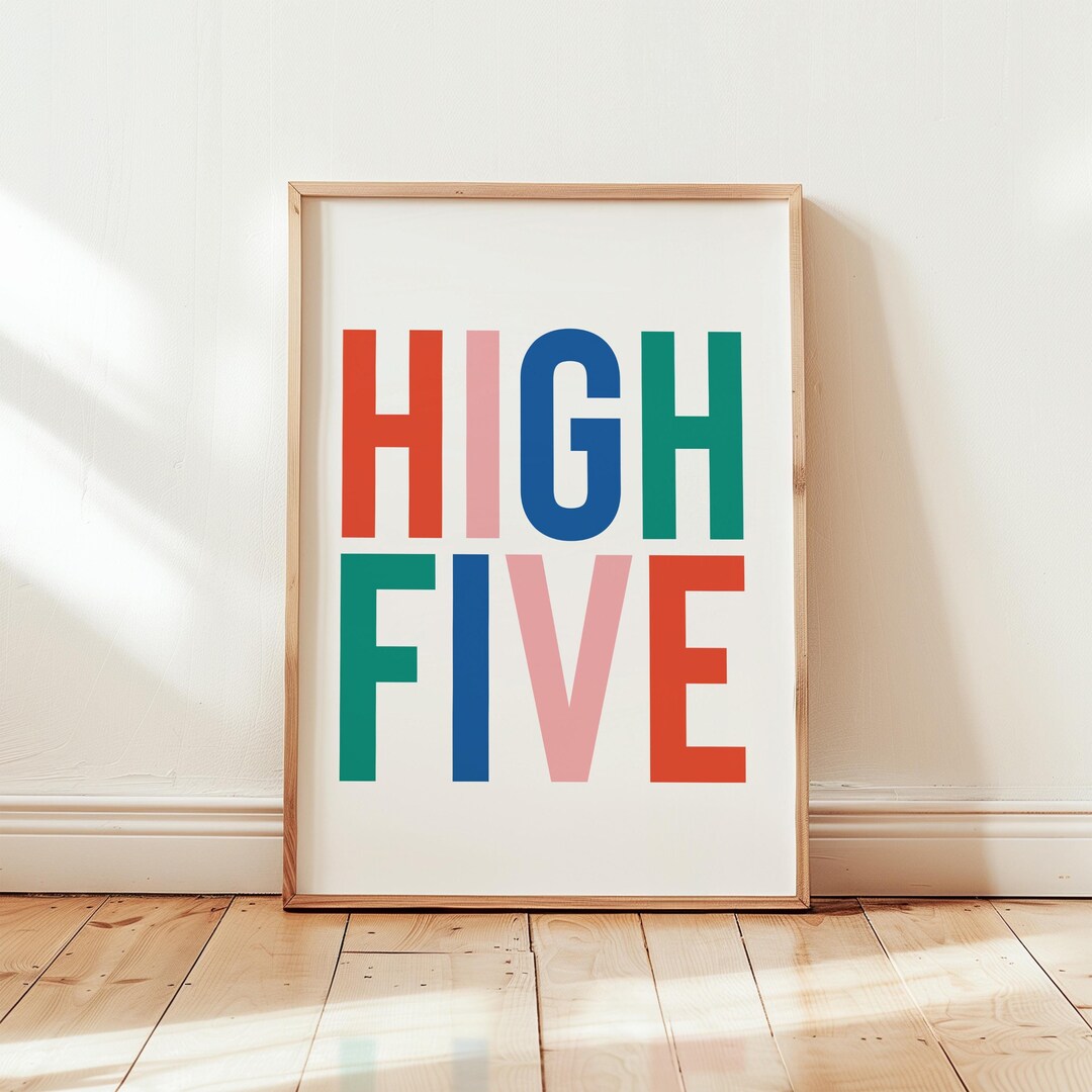 High Five Printable, Playroom Wall Art, Kids Room Wall Decor, Retro ...