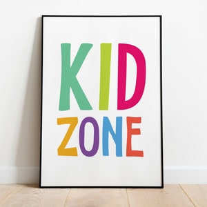Kid Zone Sign, Play Room Art, Classroom Art, Colorful Kids Wall Art ...