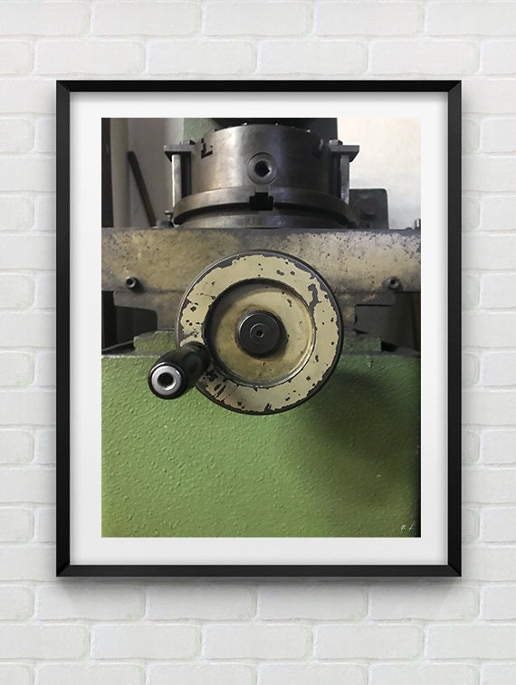 Green Mechanical Lathe, Printable Poster, Photography, Industrial Style ...