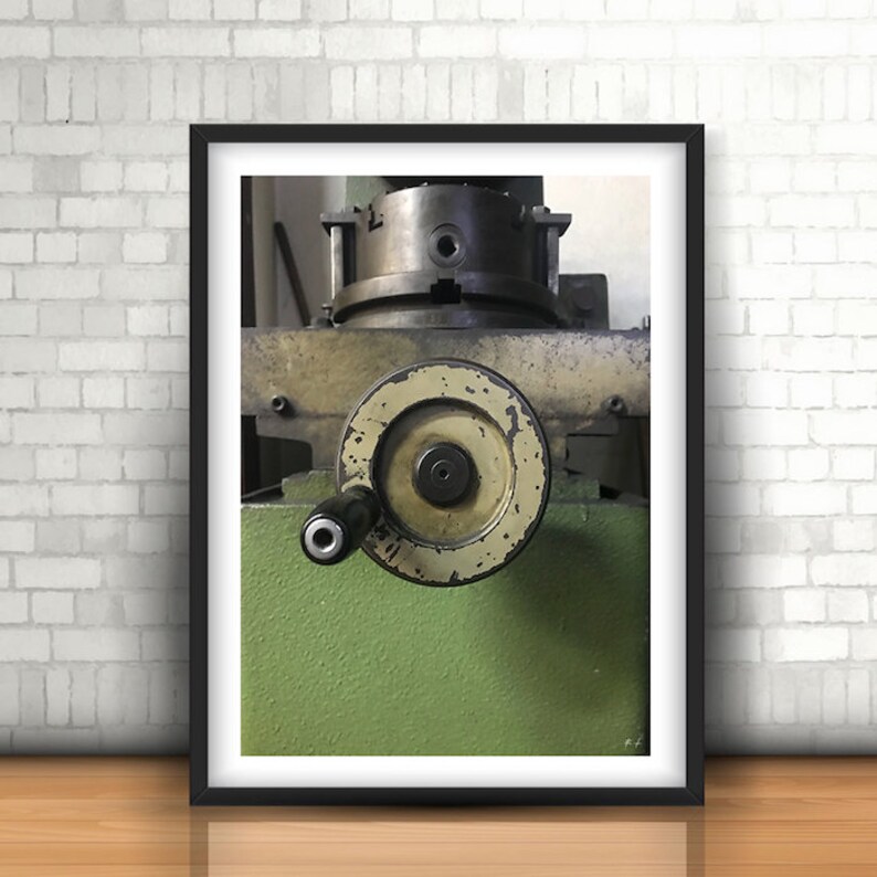 Green Mechanical Lathe, Printable Poster, Photography, Industrial Style ...