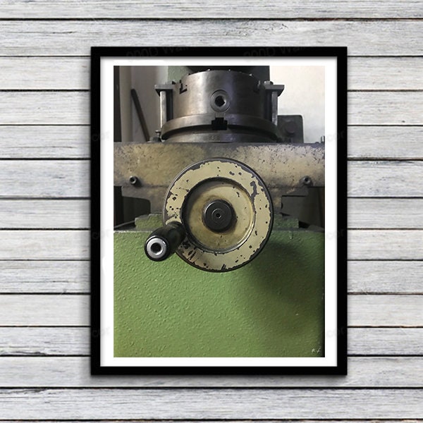 Green Mechanical Lathe, Printable Poster, Photography, Industrial Style ...