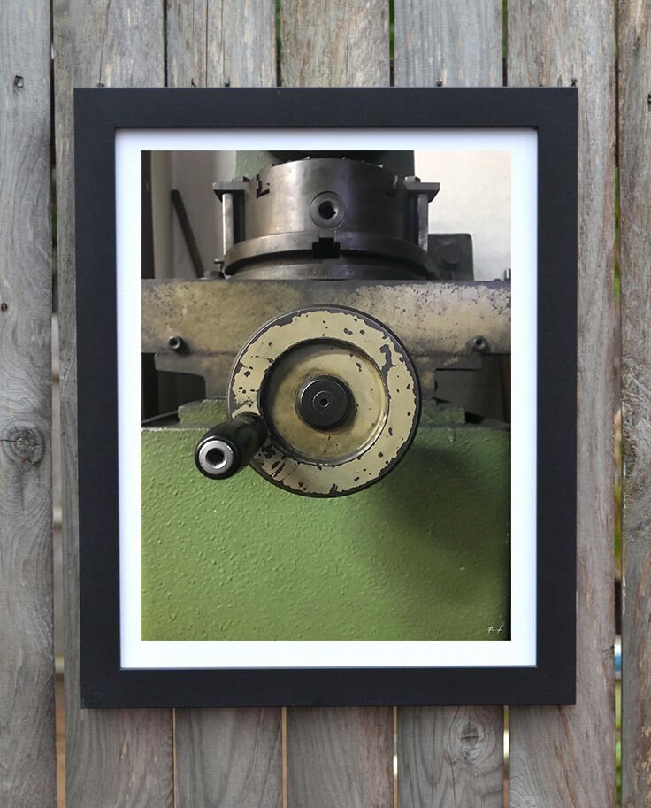 Green Mechanical Lathe, Printable Poster, Photography, Industrial Style ...