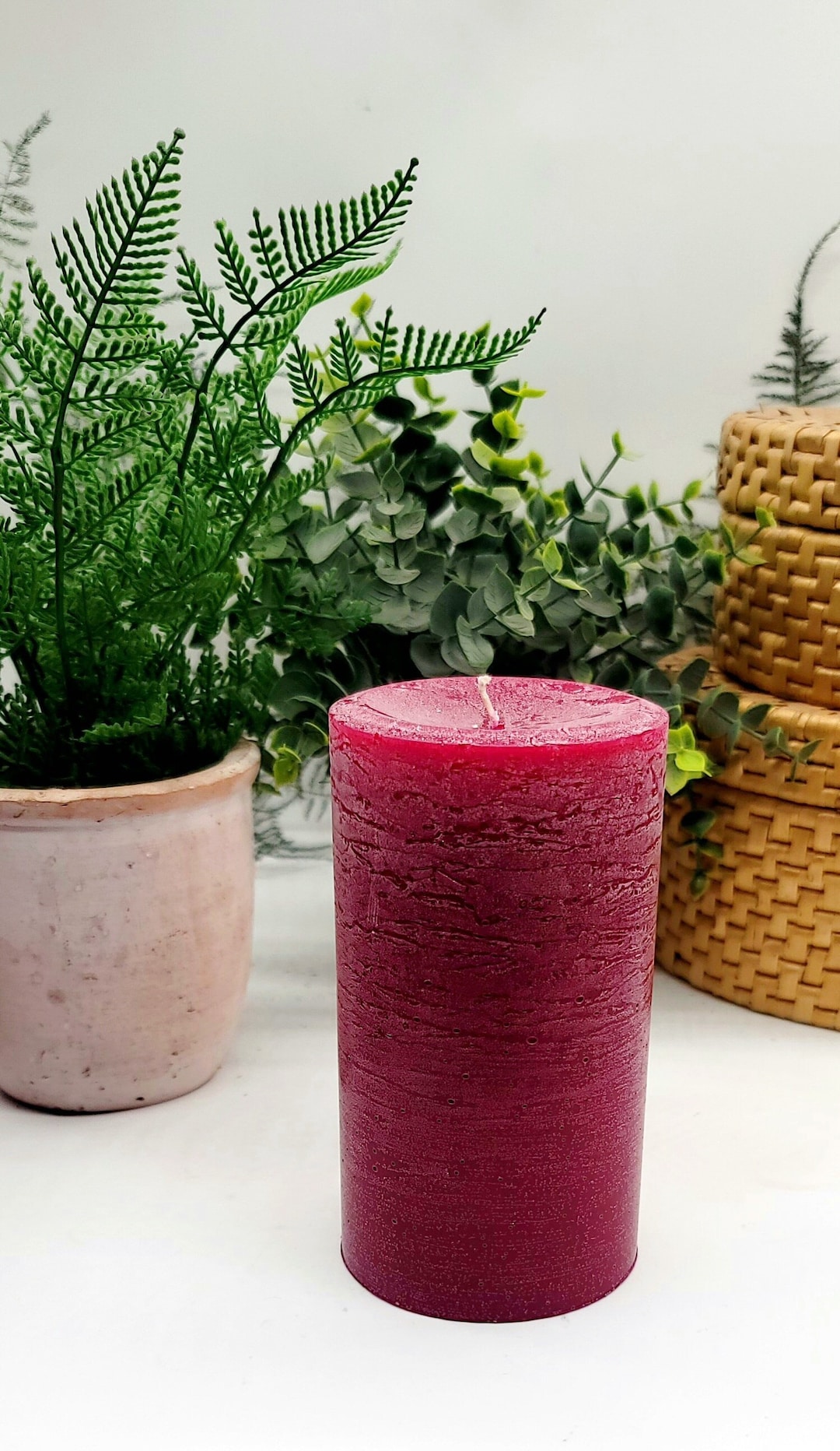 Magenta Candle, Rustic Pillar Candle, in English Garden Fragrance ...