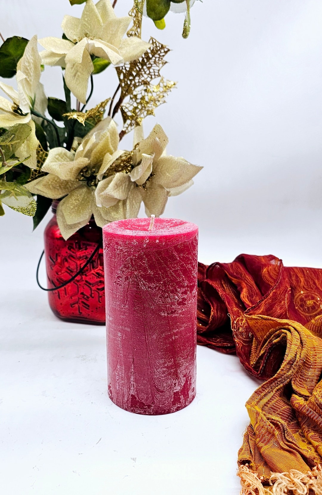 Red Pillar Candle, Rustic Pillar, in Mcintosh Apple Fragrance ...