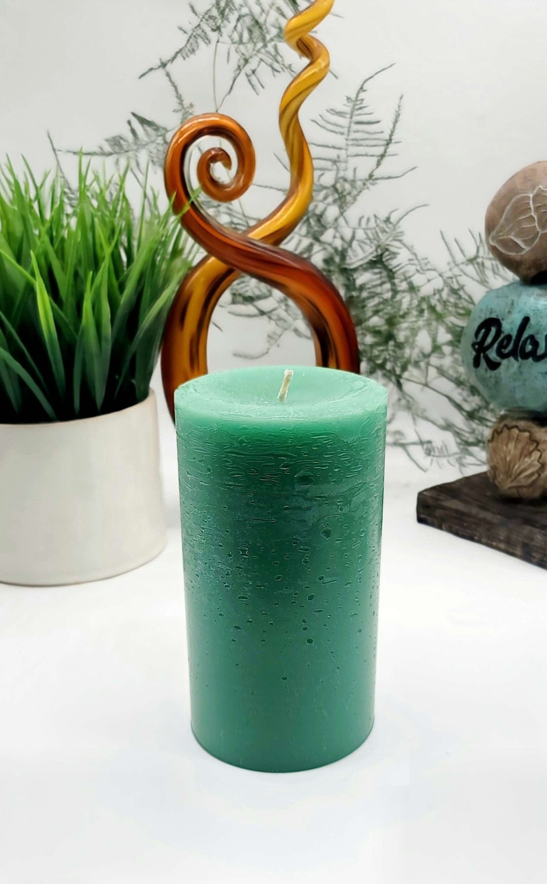 Light Green Candle, Rustic Pillar Candle, in Clean Linen Fragrance ...