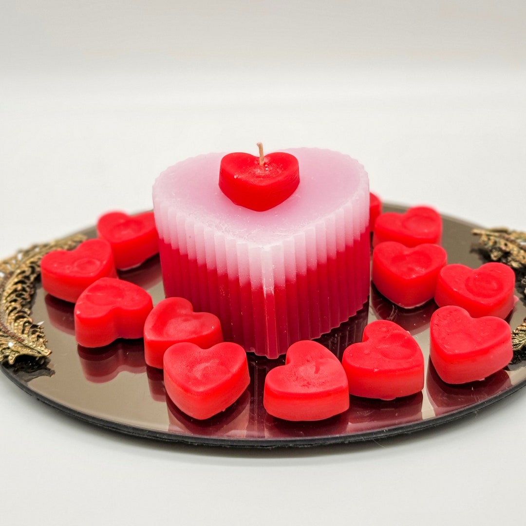 Heart Shaped Pillar Candle - Scented Heart Candle - Pink Heart Candle ...