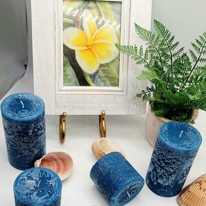 Blue Scented Candle, Rustic Pillar Candle, Ocean Breeze Fragrance ...