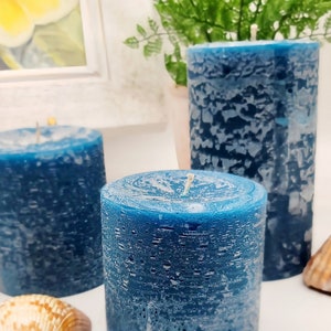 Blue Scented Candle, Rustic Pillar Candle, Ocean Breeze Fragrance ...