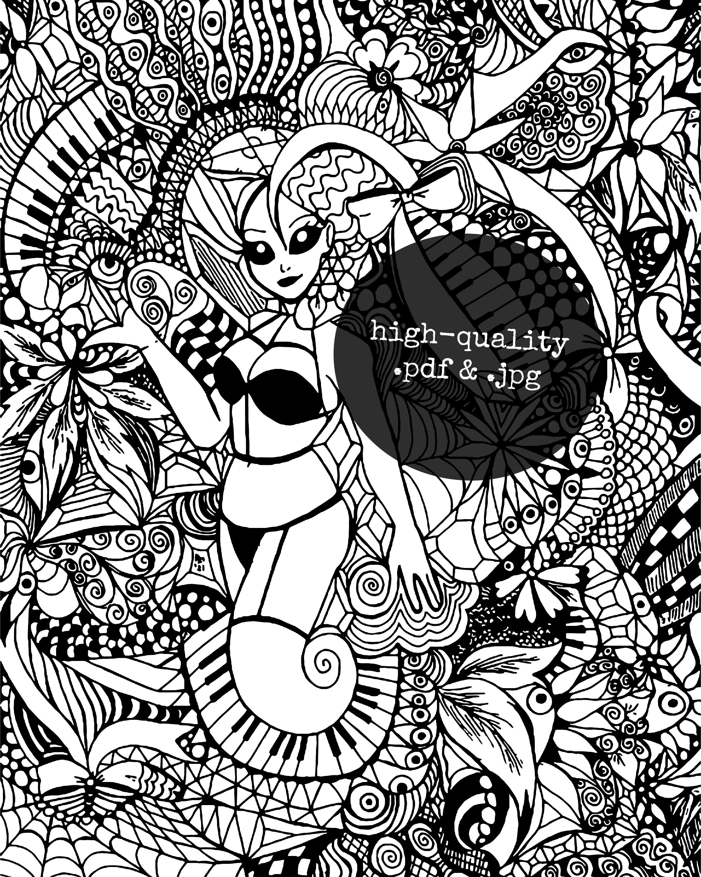 Printable Adult Coloring Page Alien Girl Pin-up - Etsy