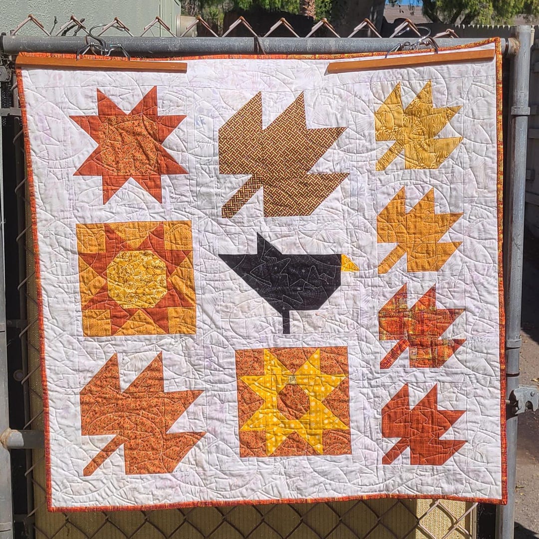 October, Autumn, Fall, Crow and Leaves Baby Quilt or Table Quilt or Dog ...