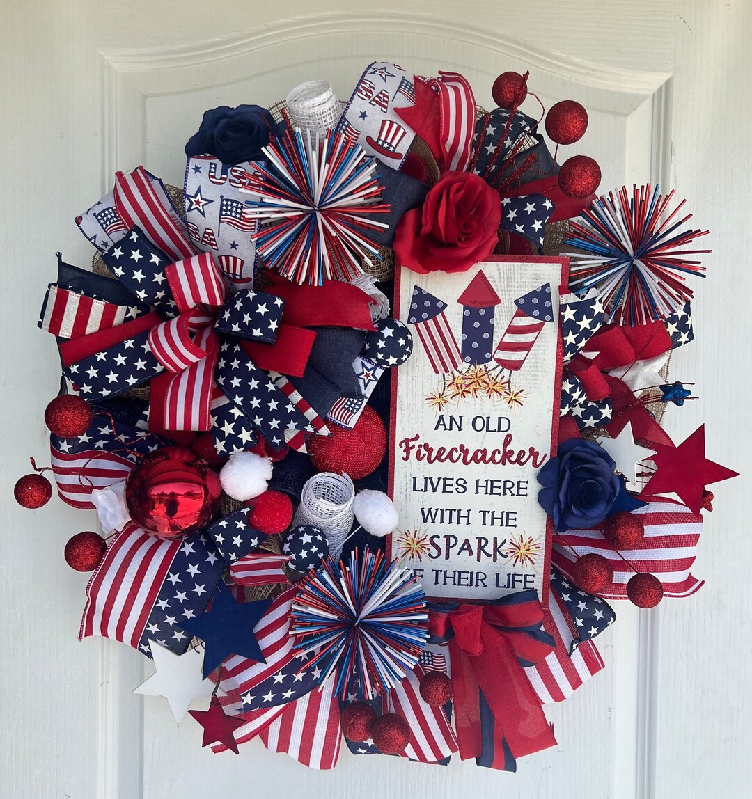 Patriotic American Wreath, Patriotic Door Decor, 4th of July Wreath ...