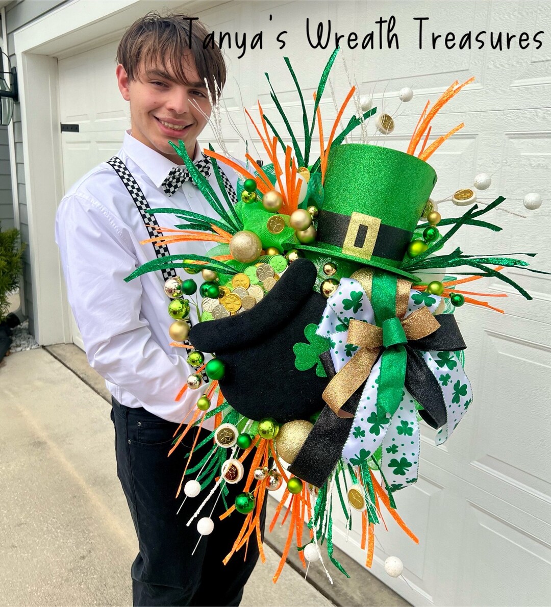 XL St. Patricks Day Leprechaun Wreath, Pot of Gold Door Decor - Etsy