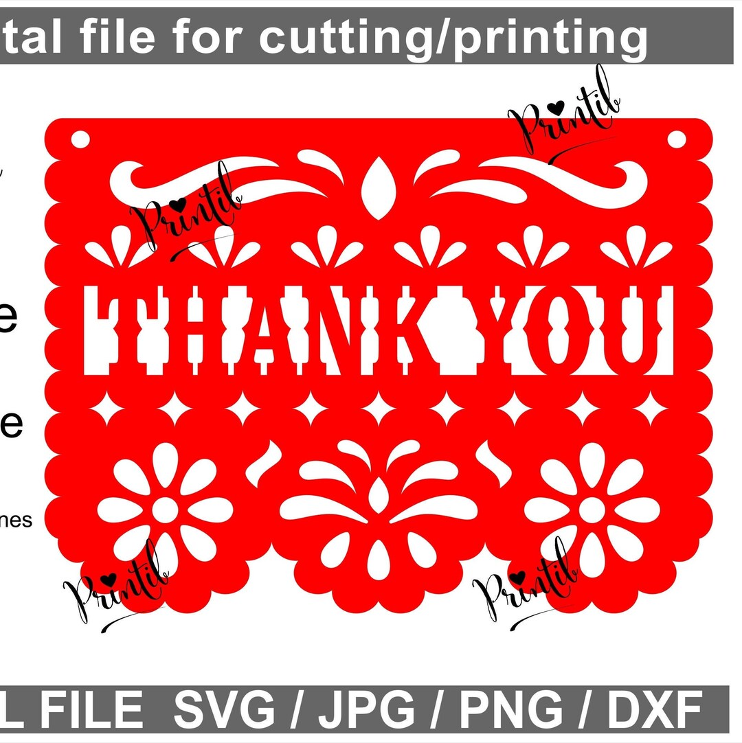 Thank You Papel Picado Banner SVG: Mexican Fiesta Decor (digital ...