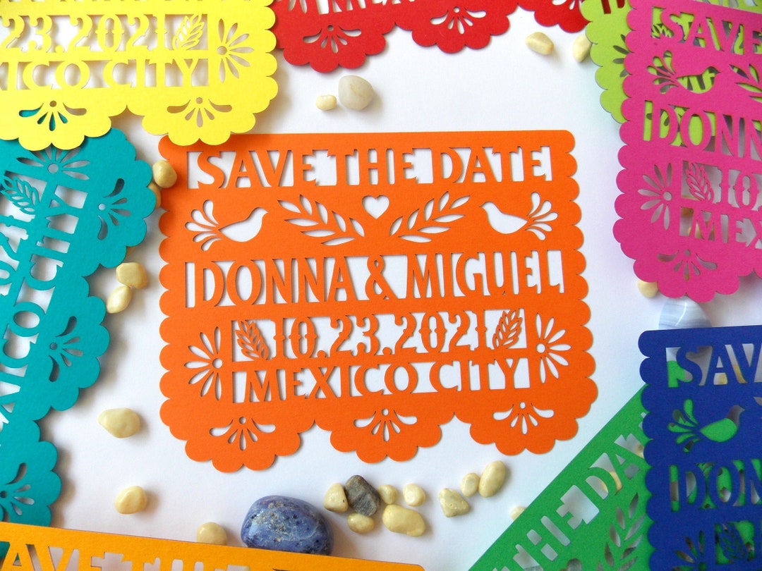 Mexico Save the Date: Papel Picado Style With Heart & Doves - Etsy