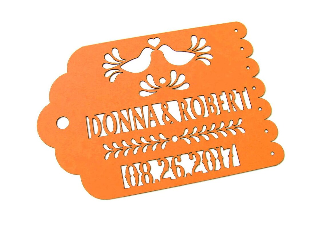 Orange Maracas Tags, Papel Picado, Personalized Tags, Mexican Wedding ...